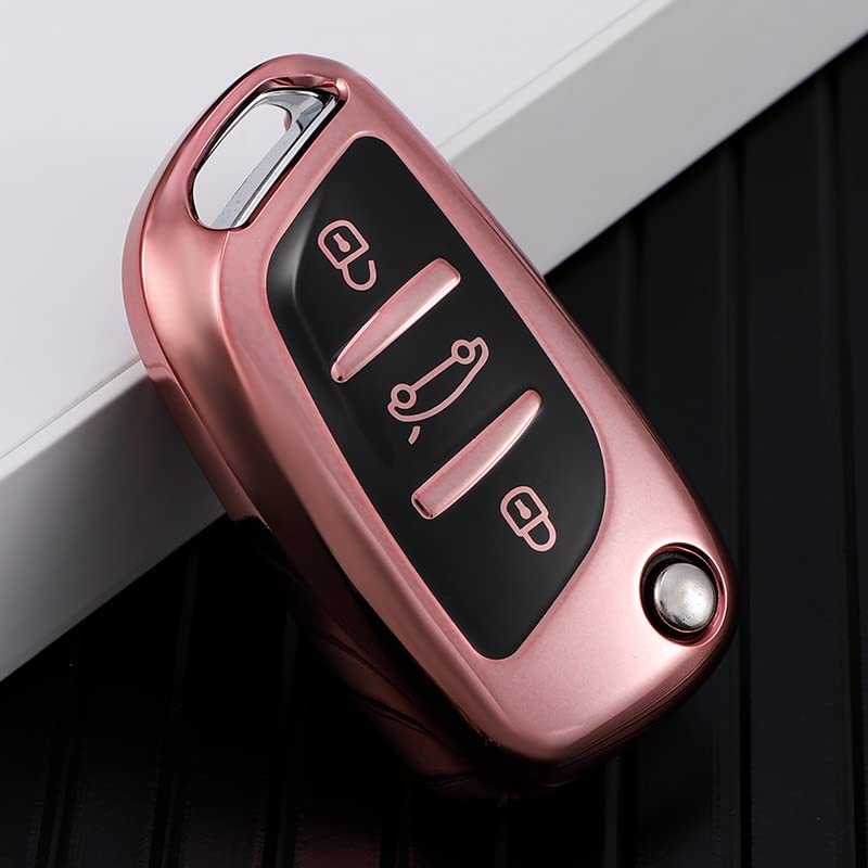 BNHUY Soft TPU Car Folding Key Bag Cover Case Shell Keychain for Peugeot Citroen C1 C2 C3 C4 C5 DS3 DS4 DS5 DS6 Protector Accessories (Color Name: Pink)