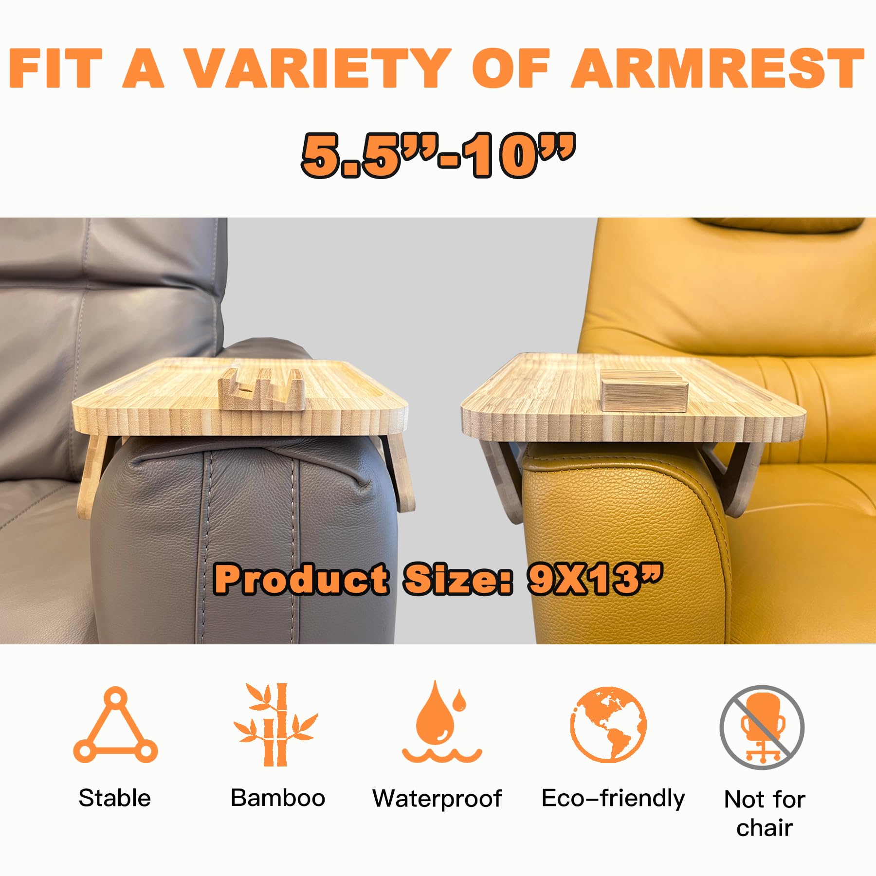 Batteo Sofa Arm Tray with 360° Rotating Phone Holder, Bamboo TV Tray and Armrest Tray, Folding Couch Arm Table, Side Table and Couch Slip with Cup Holder for Eating and Drinks, 9"x13"