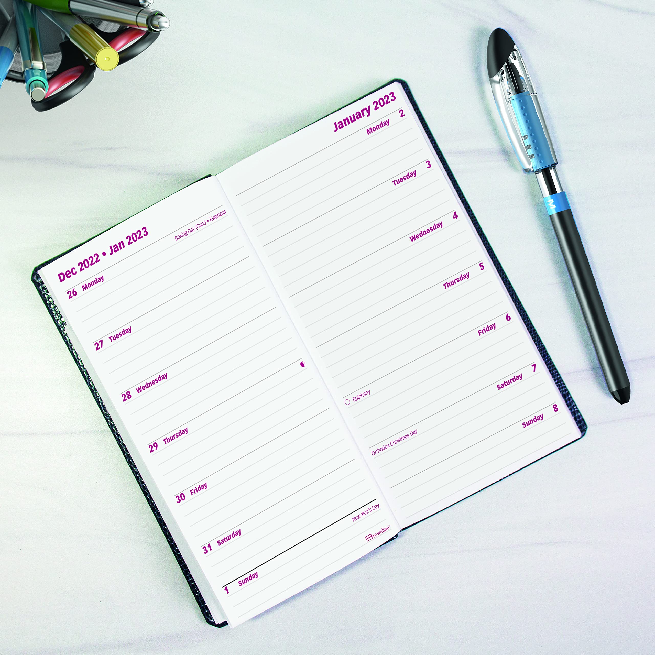 Brownline 2023 Essential Two-Week Pocket Planner, 12 Months, January to December, Stitched Binding, 6" x 3.5", Black (C5626.81Z-23)