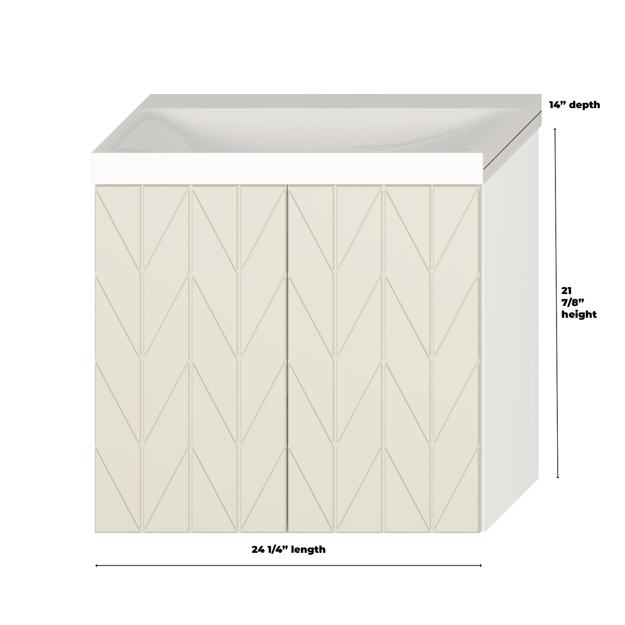 Distinct Kitchen and Bath Scale 24" Bathroom Vanity Sink Combo for Small Space | Wall Mounted Bathroom Vanity Set with Ceramic Sink | Modern Floating Bathroom Cabinet with Sink (White/Navy)