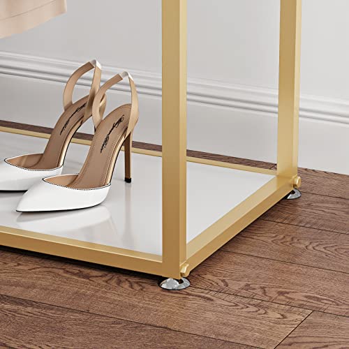 FONECHIN Heavy Duty Clothing Rack with Shelves for Hanging Clothing, Gold Metal Freestanding Garment Rack for Retail Display (59" L)