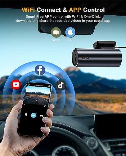 Dash Cam 4K WiFi 2160P Car Camera, Dash Camera for Cars, Mini Front Dashcam for Cars with Night Vision, Loop Recording, G-Sensor,24H Parking Monitor,Supercapacitor,Voice Prompt,APP,64GB Card Included