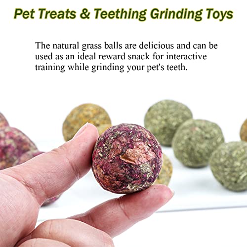 Hamiledyi Rabbit Chew Toys,Timothy Hay Ball Natural Flower Flavored Bunny Chew Treats Molar Snacks for Guinea Pig Chinchilla Gerbil Squirrel Teeth Grinding(34 Pcs)