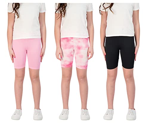 Hind 3-Pack Girls Athletic Shorts, Bike Shorts, Workout Clothes for Girls (Tie Dye-Light Pink-Black, 7-8)