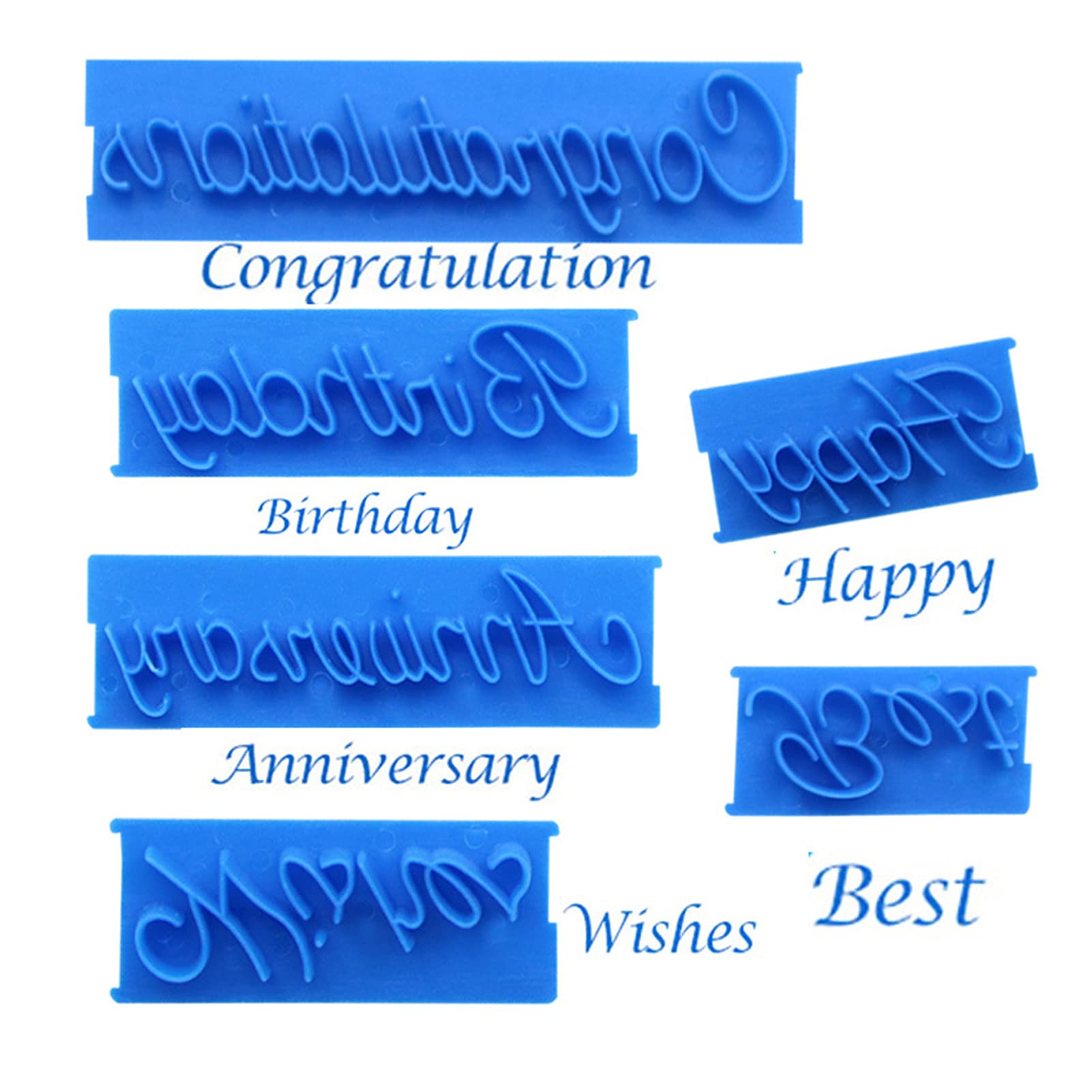Cake Mold Words Stamp, Cookie Stamps, Words Stamp Happy Birthday Congratulation Anniversary Best Wishes Handwritten Letter Cutter Set Cake Decoration for DIY Cake Cookies Pastry (Blue)