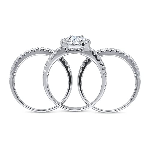 BERRICLE Sterling Silver Halo Wedding Engagement Rings Oval Cut Cubic Zirconia CZ Ring Set for Women, Rhodium Plated Size 9
