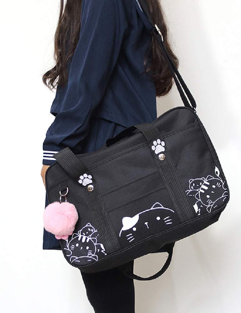 GK-O Japanese JK Uniform Bag Cute Cat Kawaii Lolita Handbag Messenger Shoulder Bags (Black)
