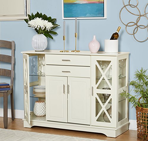 Target Marketing Systems Kendall Dining Buffet Cabinet with Storage, Modern 2-Drawer Kitchen Sideboard Doors, and 2 Adjustable Glass Shelves, 47.25" Inch, Antique White