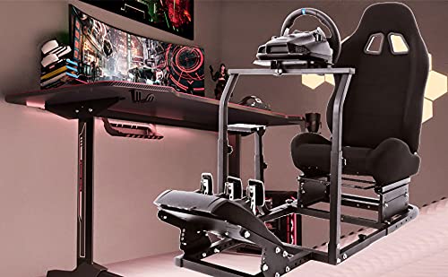 Minneer Simulator Driving Cockpit Frame with Seat Compatible with Logitech G25G27G29G920 Adjustable Racing Wheel Stand Fit for PC/Xbox/PS4 Gaming Steering Stand,Wheel and Pedals Not Include