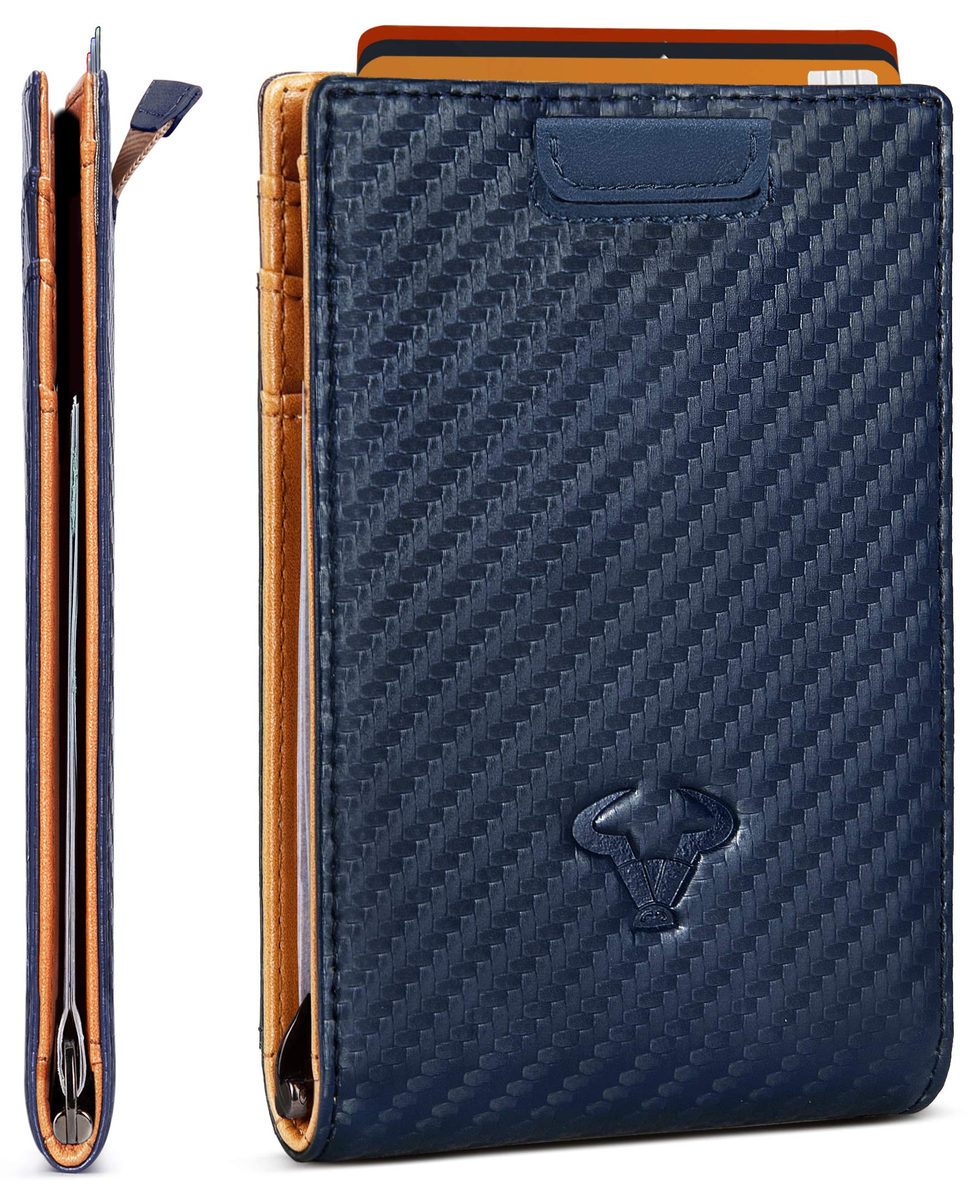 BULLIANT Slim Wallet Front Pocket, Money Clip Minimal Bifold Wallet For Men 10 Cards 3.1"x4.5",Pull-tap Access,RFID Blocking
