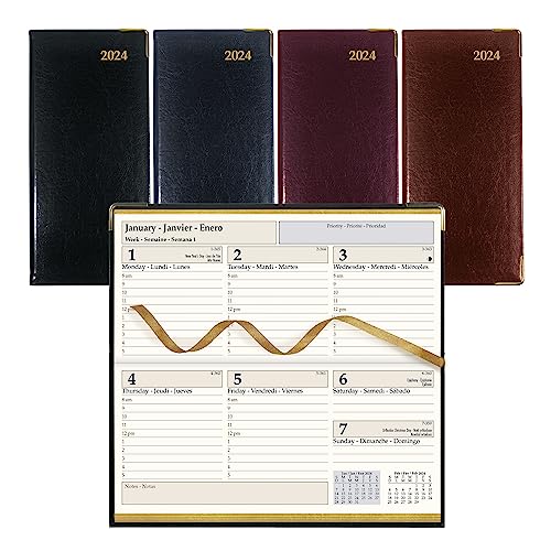 Brownline 2024 Executive Weekly Pocket Planner, Appointment Book, 12 Months, January to December, Horizontal, Sewn Binding, 6.75" x 3.1875", Trilingual, Assorted Colors (CBE306.ASX-24)