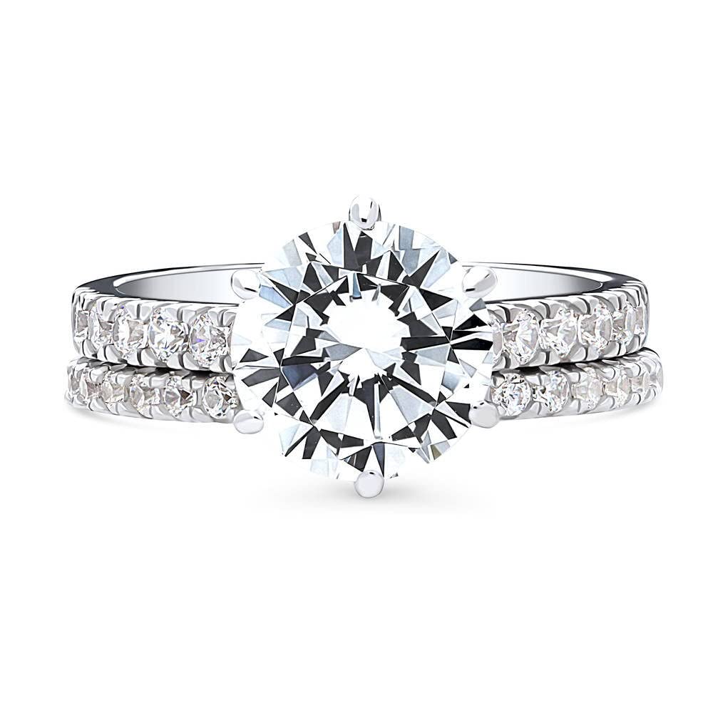 BERRICLE Sterling Silver Solitaire Wedding Engagement Rings 2.7 Carat Round Cubic Zirconia CZ Ring Set for Women, Rhodium Plated Size 9
