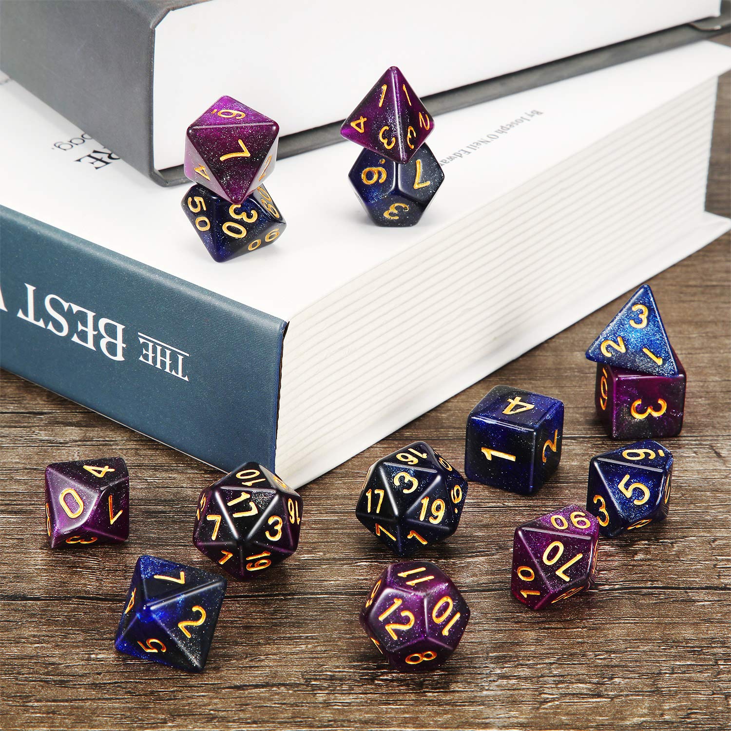 Gejoy 14 Pieces 7-die Dice Set Polyhedral Dice Compatible with Dungeons and Dragons with Black Pouch