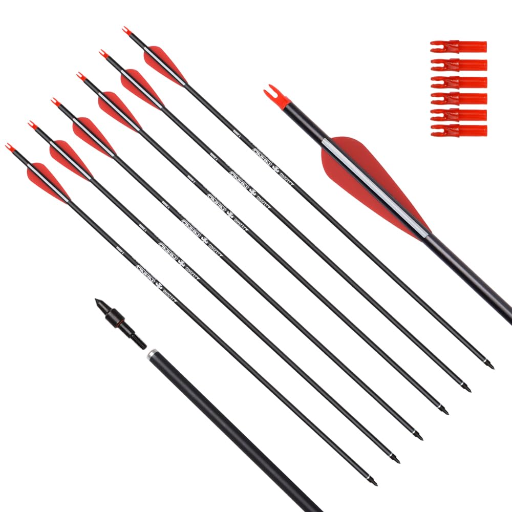 Archery Carbon Arrow Hunting Target Practice Arrows 28 Inch with Removable Tips for Compound & Recurve Bow Spine 500 12PCS