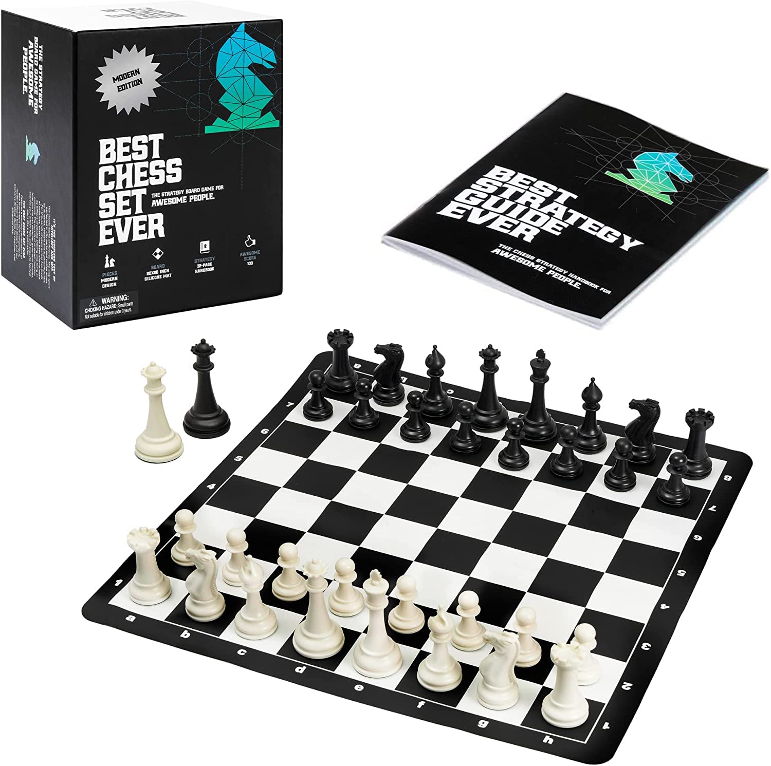 Best Chess Set Ever Queen's Gambit Edition Chess Set, 1X Single Weighted Staunton Pieces, with 20 in x 20 in Foldable Silicone Board, Single Weight Edition