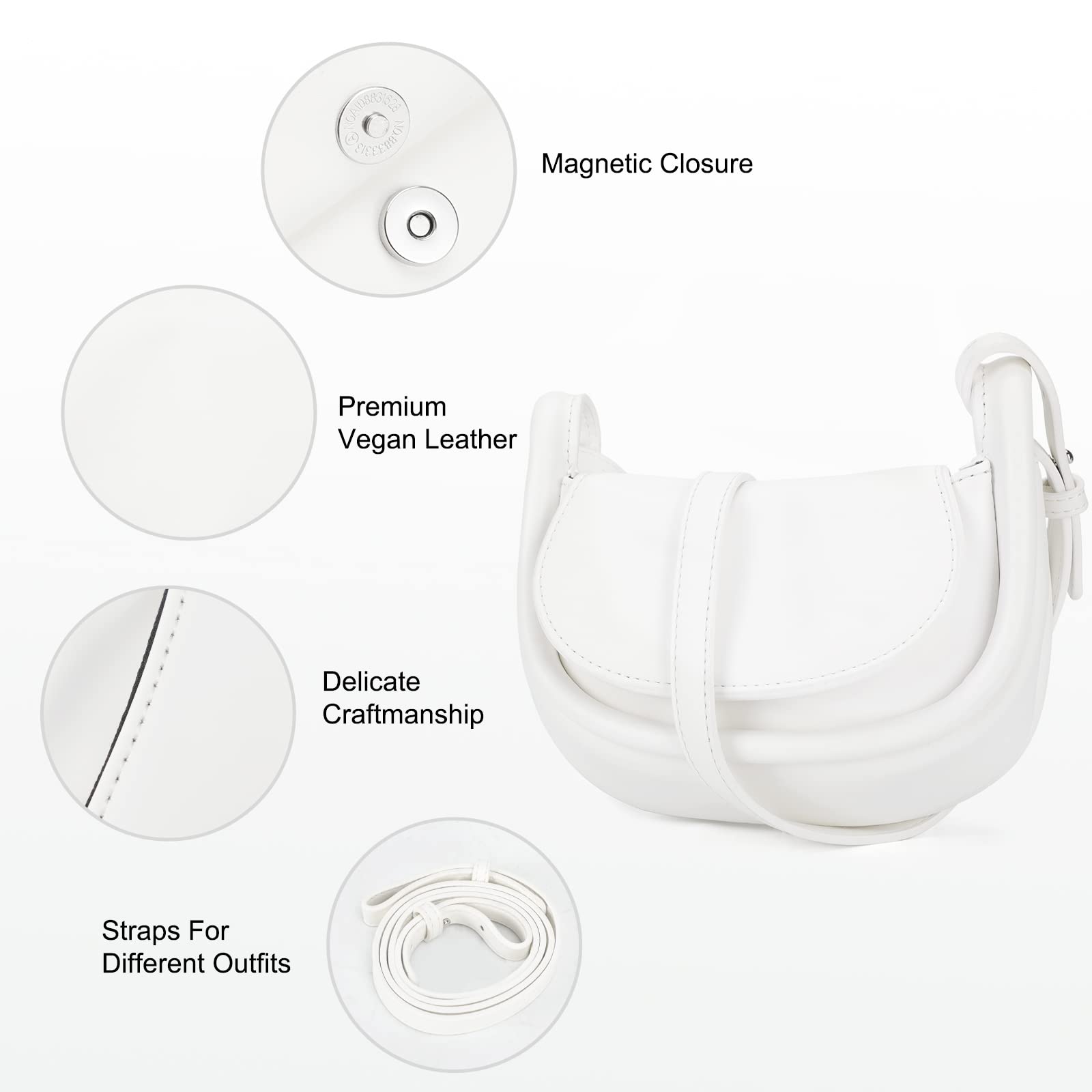 CECILE Designer Shoulder Handbags for Women, Mini Crossbody Purse Bag, Small Trendy Clutches wth 2 Straps (White)