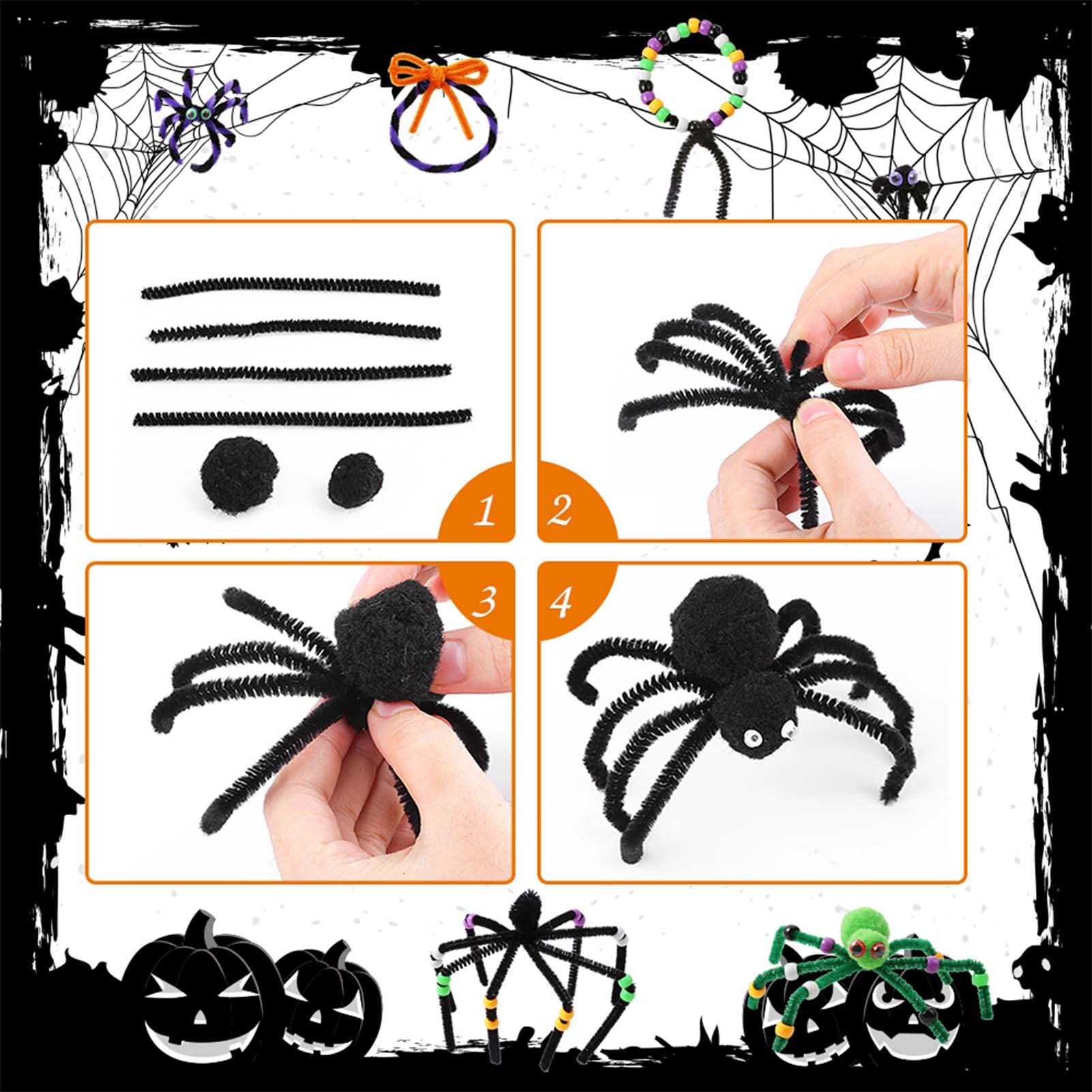 Caydo 200Pcs Halloween Pipe Cleaners with 100Pcs Wiggle Eyes for Kids, Glitter Chenille Stems for Halloween Art & Craft Projects DIY Creative Crafting (6 mm x 12 Inch)