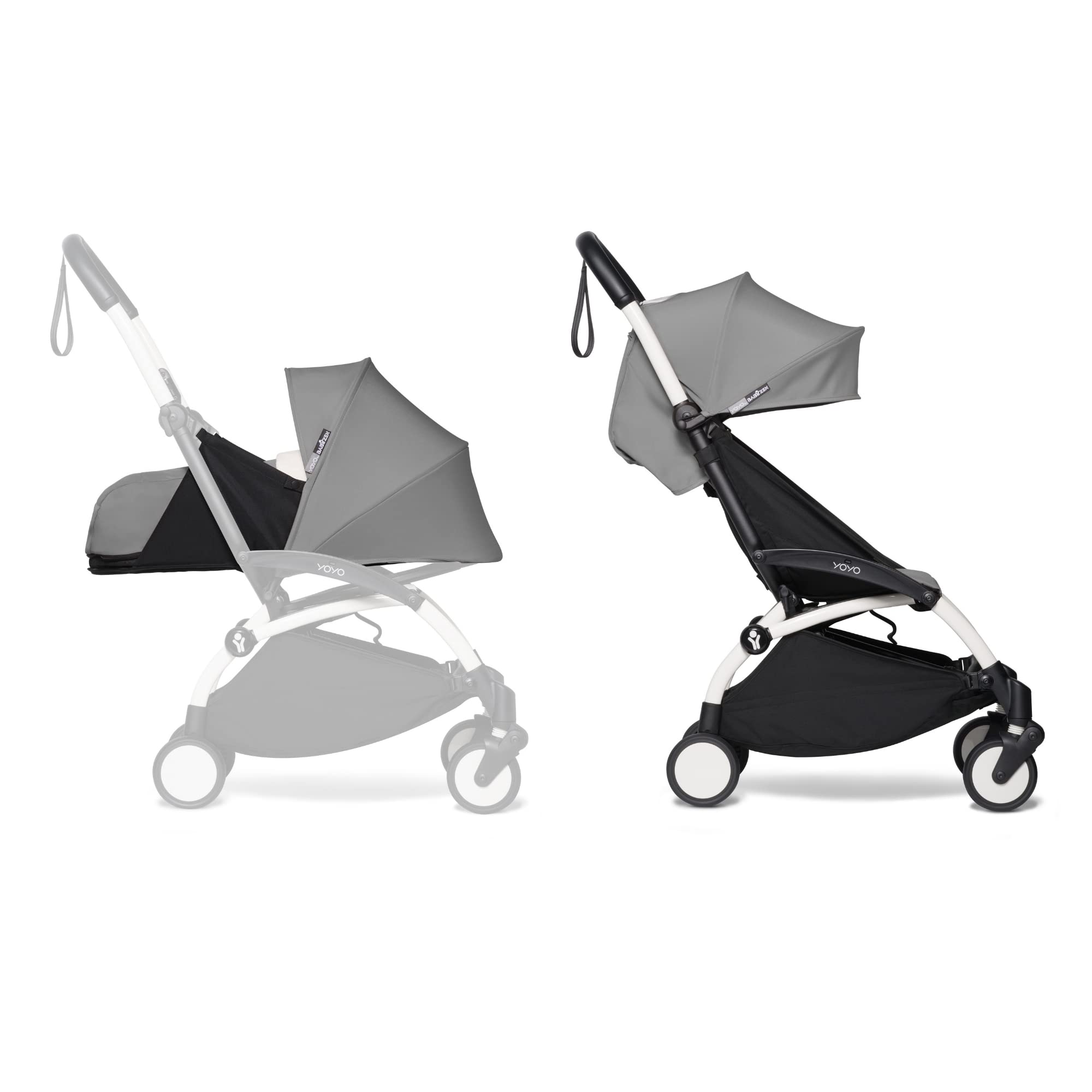 BABYZEN YOYO2 Stroller & 0+ Newborn Pack - Includes White Frame, Grey 6+ Color Pack & Grey 0+ Newborn Pack - Suitable for Children Up to 48.5 Pounds
