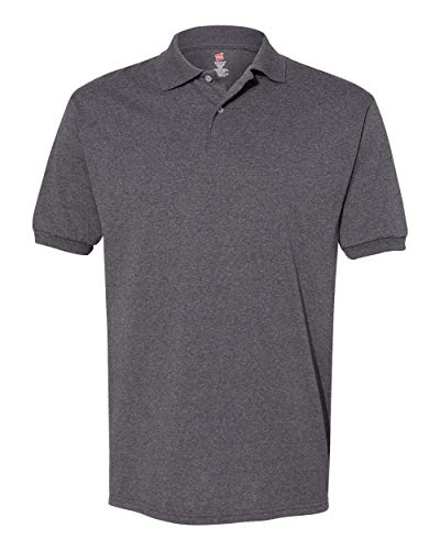 Hanes Men's Cotton-Blend EcoSmart Jersey Polo Charcoal Heather
