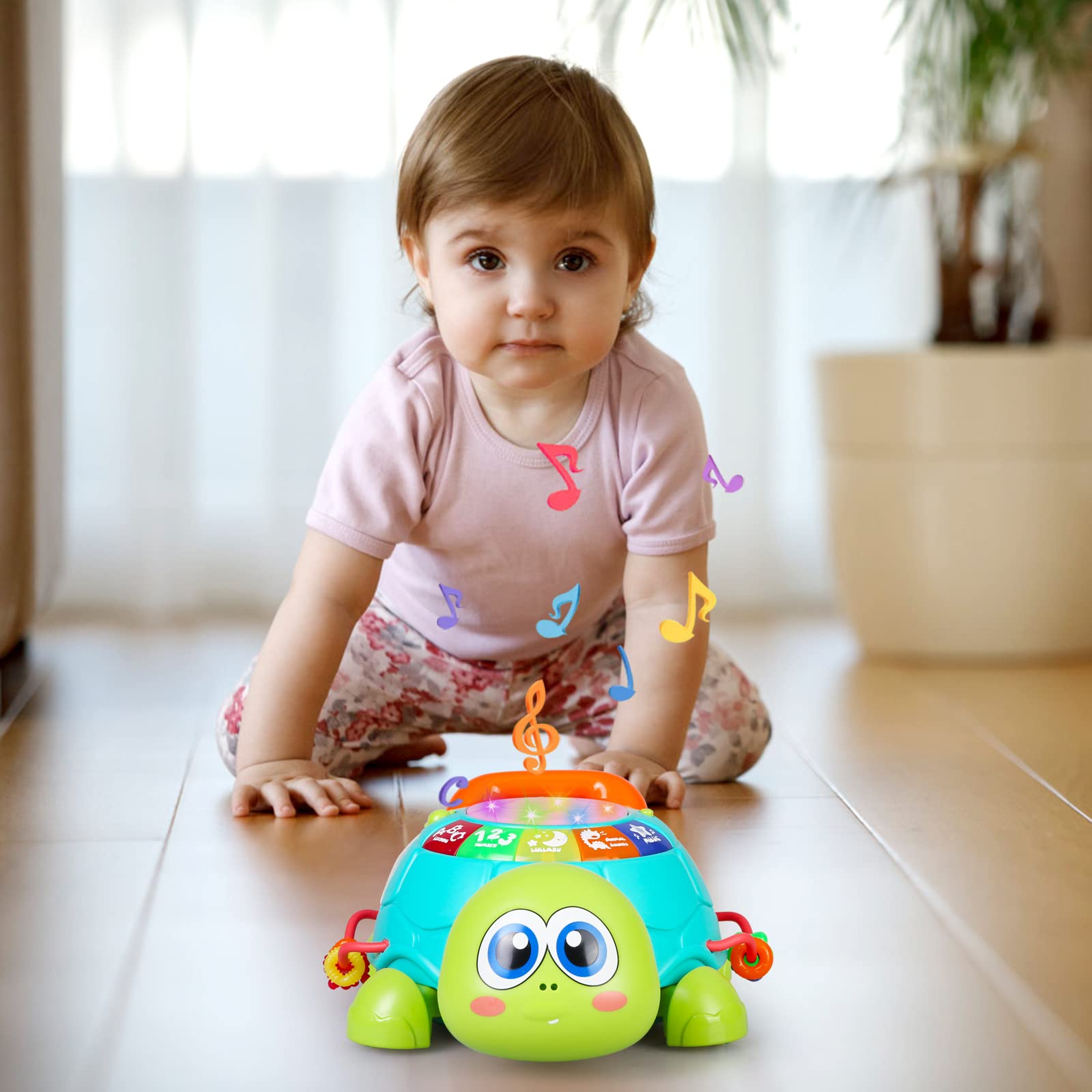 kramow Musical Turtle Toy, Early Educational Developmental Toys, Baby Learning Toy W/Lights & Sounds, Pretend Phone Call,Crawling Baby Toy