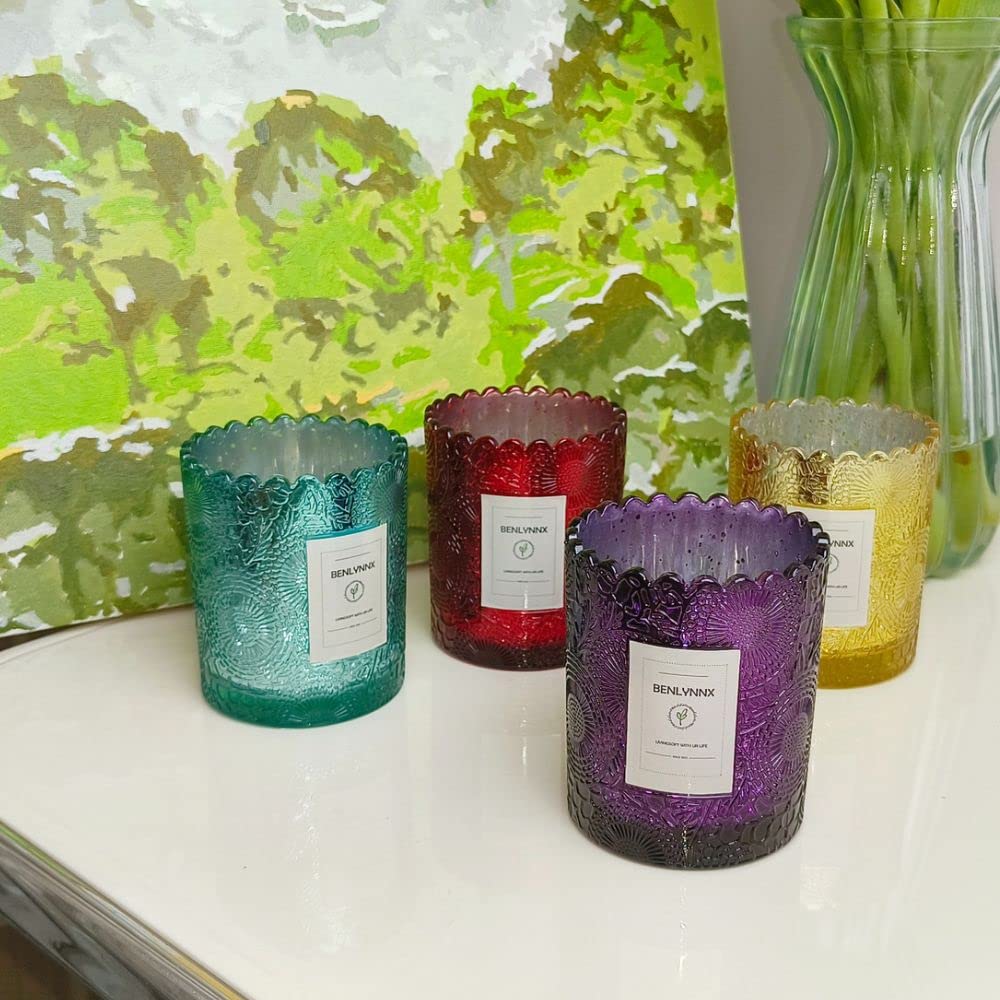 Benlynnx Glass Candle Jars, 7 OZ Clear Luxury Aromatherapy Scented Clear Candle Jars with Wick for Home, Candle Vessels Containers for Making Candles Home Decor and Gift(4 Pack)