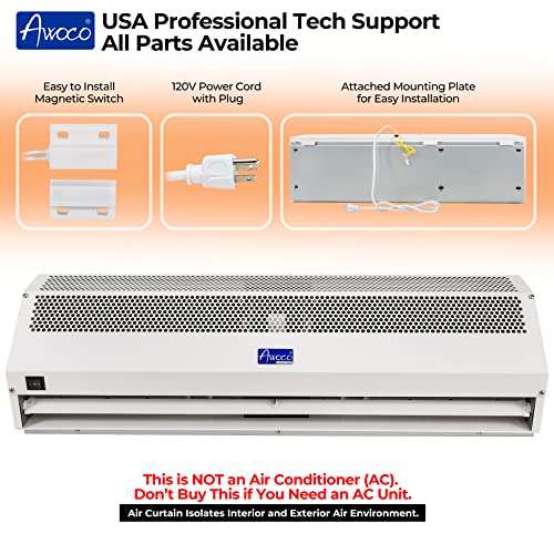Awoco 72" Super Power 2 Speeds 2350CFM Commercial Indoor Air Curtain, CE Certified, 120V Unheated - Door Switch Included