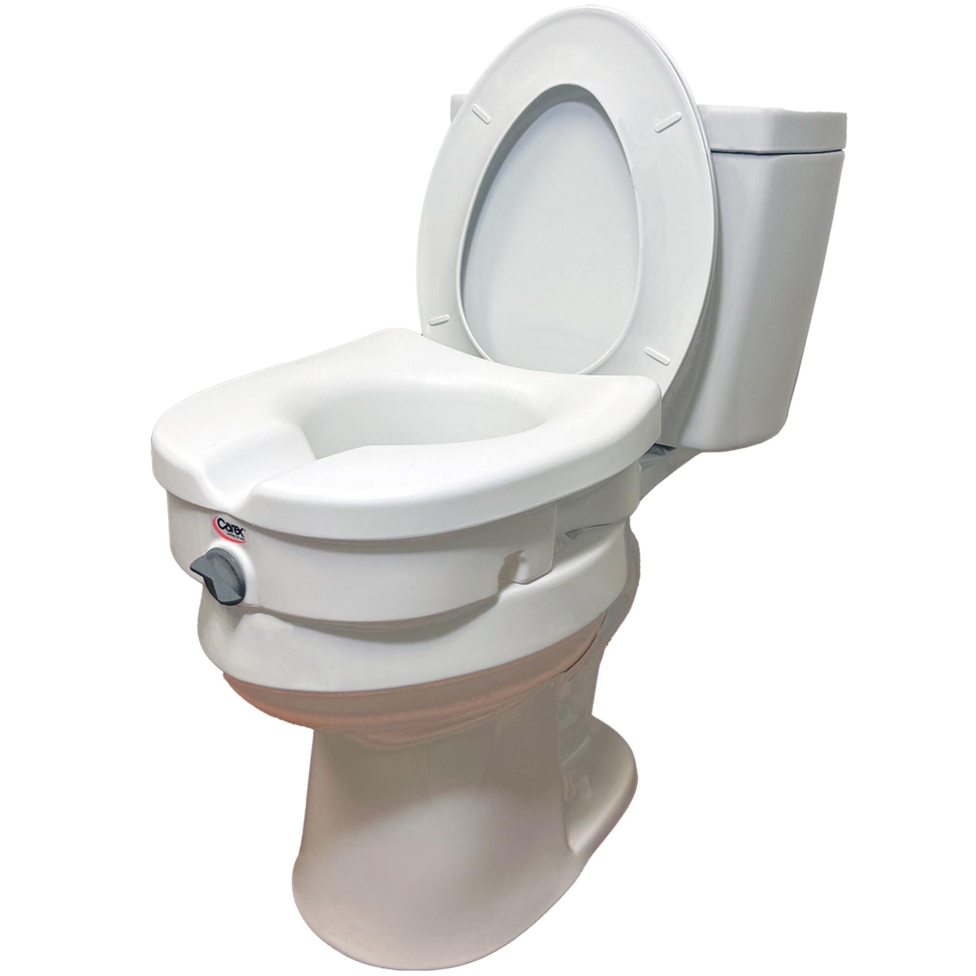 Carex E-Z Lock Raised Toilet Seat, Adds 5 Inches to Toilet Height, Elderly and Handicap Toilet Seat with Handles - 5 Inch Toilet Seat Riser with Arms - Fits Most Toilets