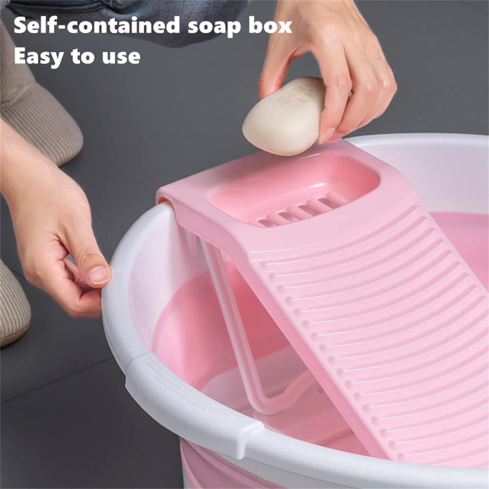 Fold Washboard Basin for Hand Washing Clothes,Non-Slip Washtub with Integrated Washboard for Hand Wash Laundry Household (Grey)