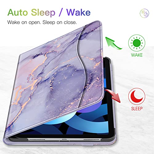 Fintie Case for iPad Air 5th Generation (2022) / 4th Generation (2020) 10.9 Inch, Multi-Angle Viewing Protective Cover with Pencil Holder & Pocket, Auto Sleep/Wake, Lilac Marble