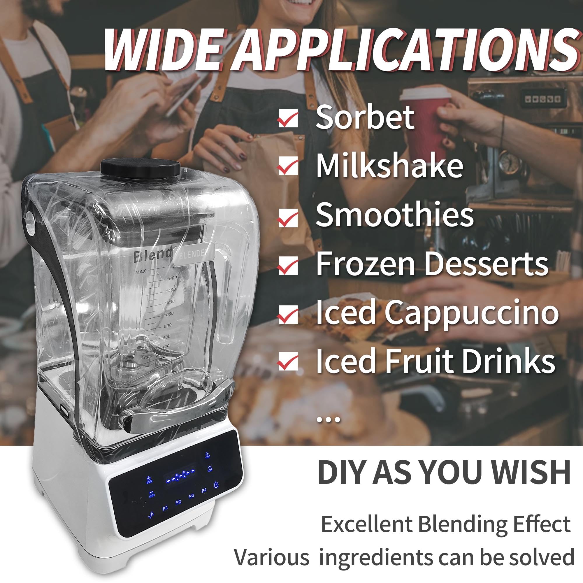 Generic Yovtekc Commercial Blender Smoothies, Blender for Kitchen with 1.8L(61oz) Plastic Jar, Countertop Blender with Sound Shield for Frozen Fruit Smoothies, High-speed Blender 2200W White