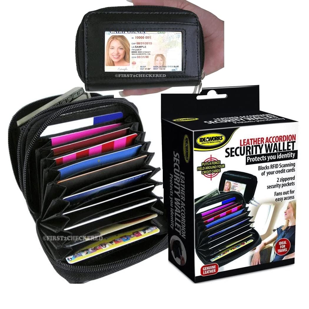 Leather Accordion Security Wallet, Black