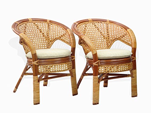 Pelangi Handmade Rattan Dining Wicker Chair W/Cushion, Colonial