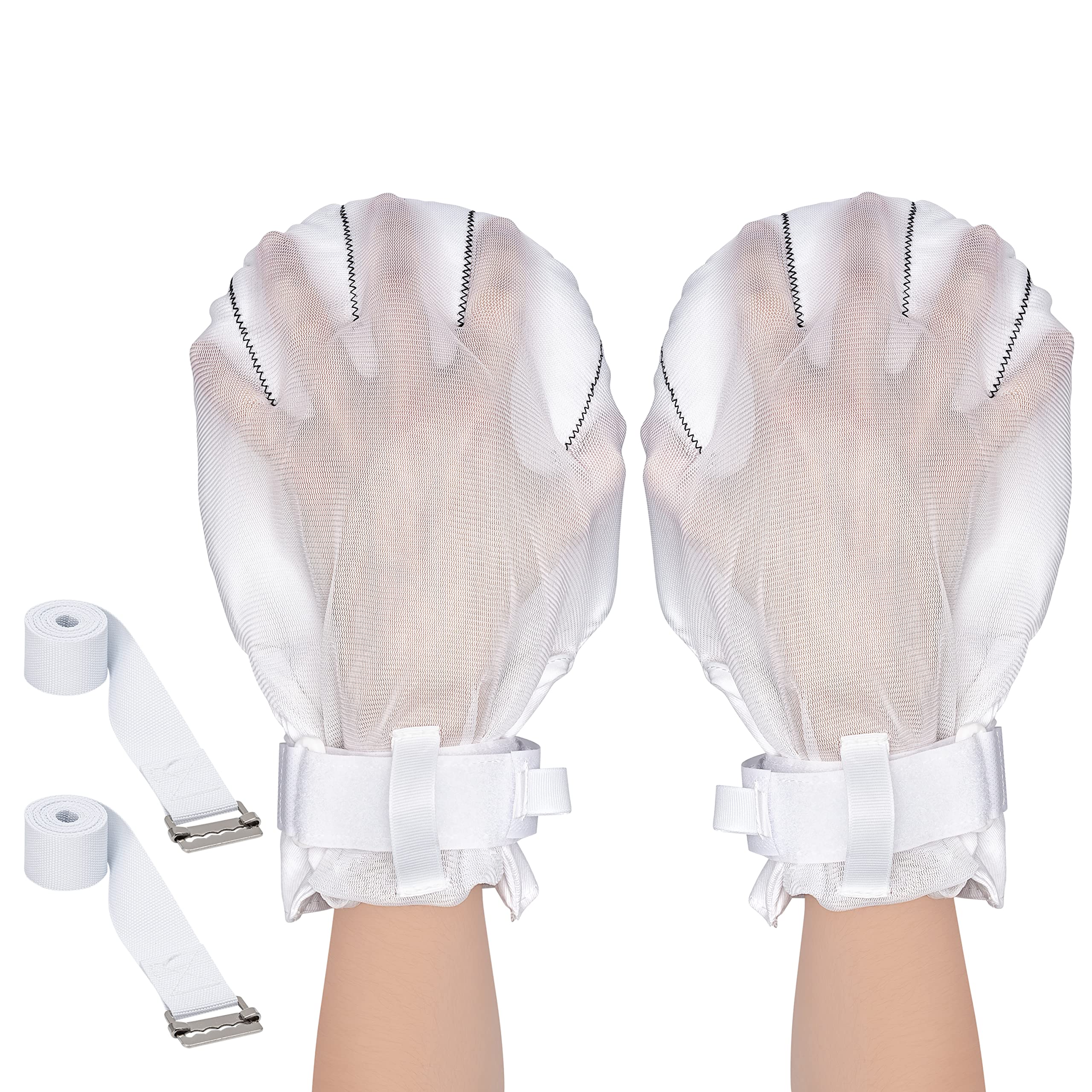 BURLINGHAM'S Breathable Medical Finger Control Mitts - One Size Fits All Hand Restraint Gloves for Elderly & Medical Procedures -Made With mesh and Padding for Comfort & Protection - 2 Gloves