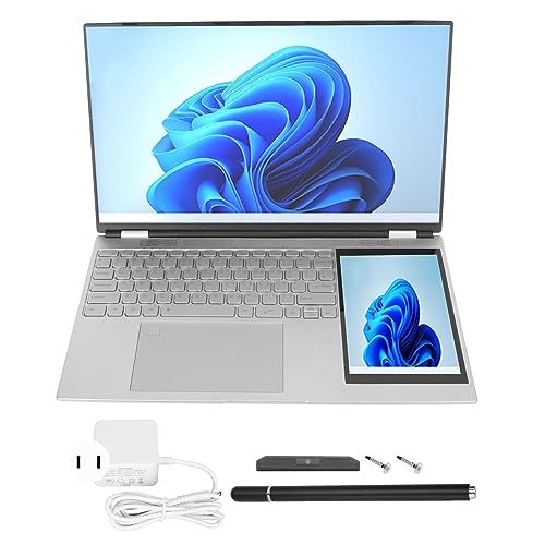Bewinner HD Laptop, 2.4G 5G Dual Band WiFi 1280x800 7 Inch IPS Dual Screen Touch Screen Laptop Fingerprint Unlock 100-240V for Windows 11 for Classes (16GB+2TB US Plug)