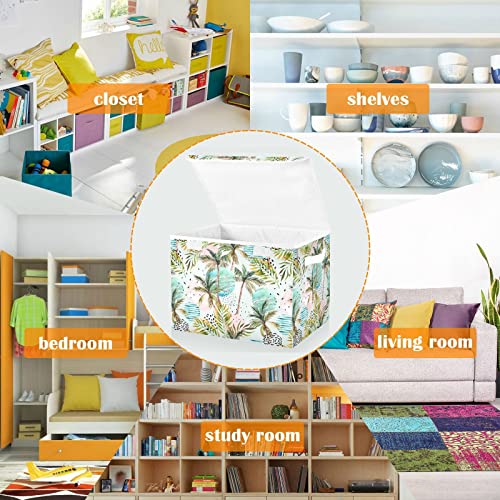 CaTaKu Geometric Palm Tree Storage Bins with Lids Fabric Large Storage Container Cube Basket with Handle Decorative Storage Boxes for Organizing Clothes Shelves