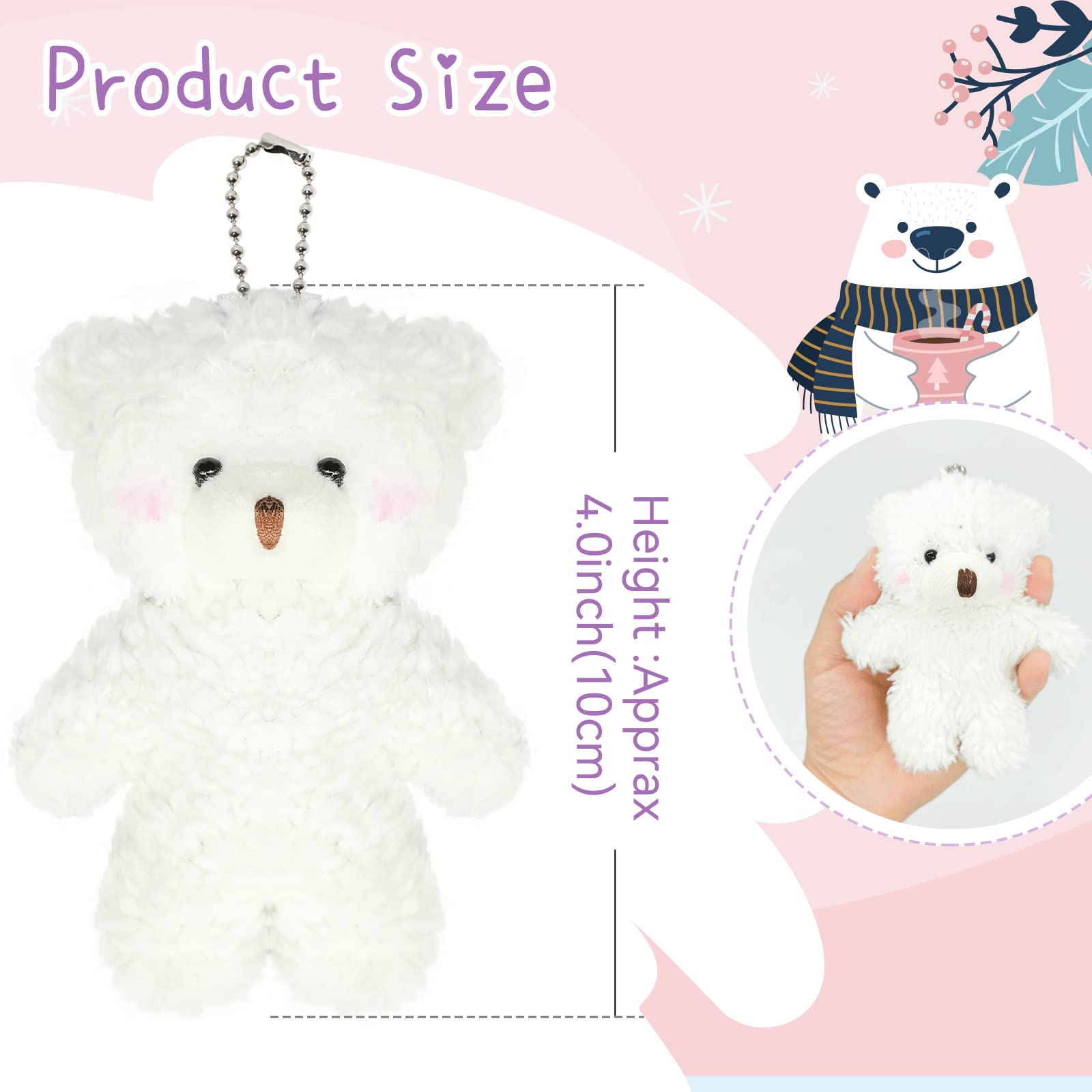 WEGUTATS 12 Pack Mini White Teddy Bears , 4.7 inch Tiny Soft Stuffed Teddy Bear, Mini Plush Bears Bulk for Birthday Table Decor Centerpiece Bag Fillers Party Favors DIY Keychain Crafts, WE
