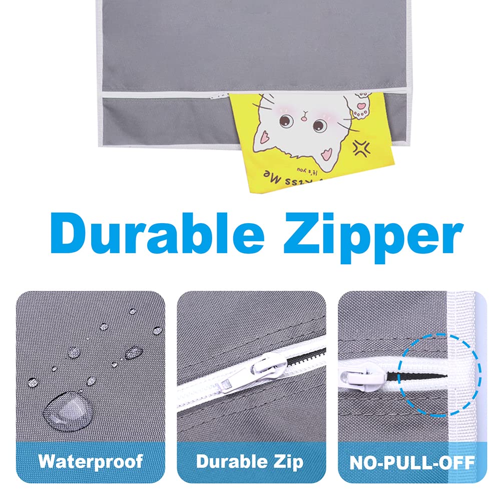 Hanging Laundry Hamper(35"L x 22"W) with 2 Adjustable Stainless Steel Over Door Hooks 30Lb & 2 Adhesive Hooks 2.75"L 25Lb& Grey Mesh Laundry Bag. Large Size Door Hamper for Kids Room, Bathroom, Dorm