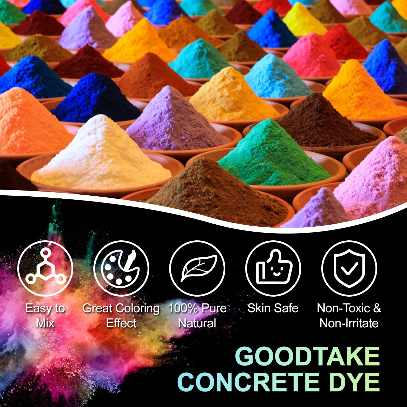 GOODTAKE Concrete Pigment, Black Iron Oxide Pigment Powder, Concrete Cement Dye Color Pigment for Concrete, Cement, Mortar, Grout, Plaster, Tile, Terracotta, Colorant, Paint (Black, 4 oz)