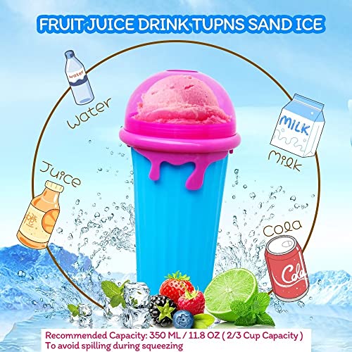 Slushy Maker Cup - Upgraded 500ML Magic Quick Smoothie Cup, Homemade Slush and Shake Maker, Double Layer Silica Pinch Cup with Spoon & Cleaning Brush for Ice Cream Maker, Milkshake, Summer - Blue New