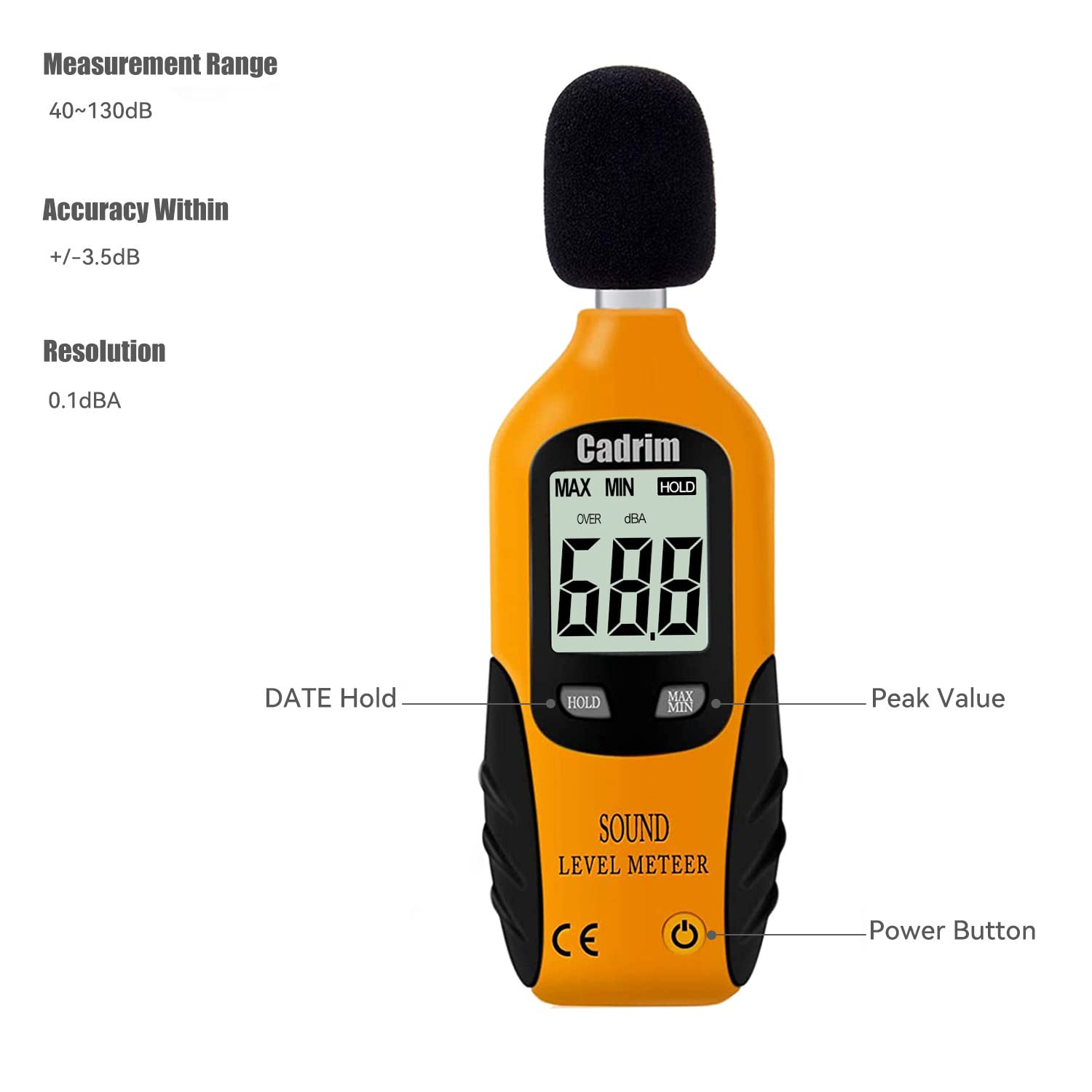 Cadrim Decibel Meter - Digital Sound Level Meter, Self-Calibration Decibel Reader, Noise Meter with LCD Display Measurement Range 40-130 dB spl Meter (Battery Included)…