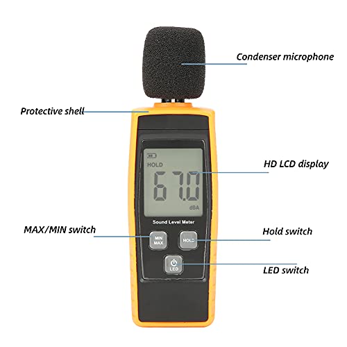 Decibel Meter, Digital Sound Level Meter Sound Noise Meter with 30 to 130 dBA Measuring Range, Data Hold, Digital Noise Meter Decibel Monitoring Tester for Home Factories