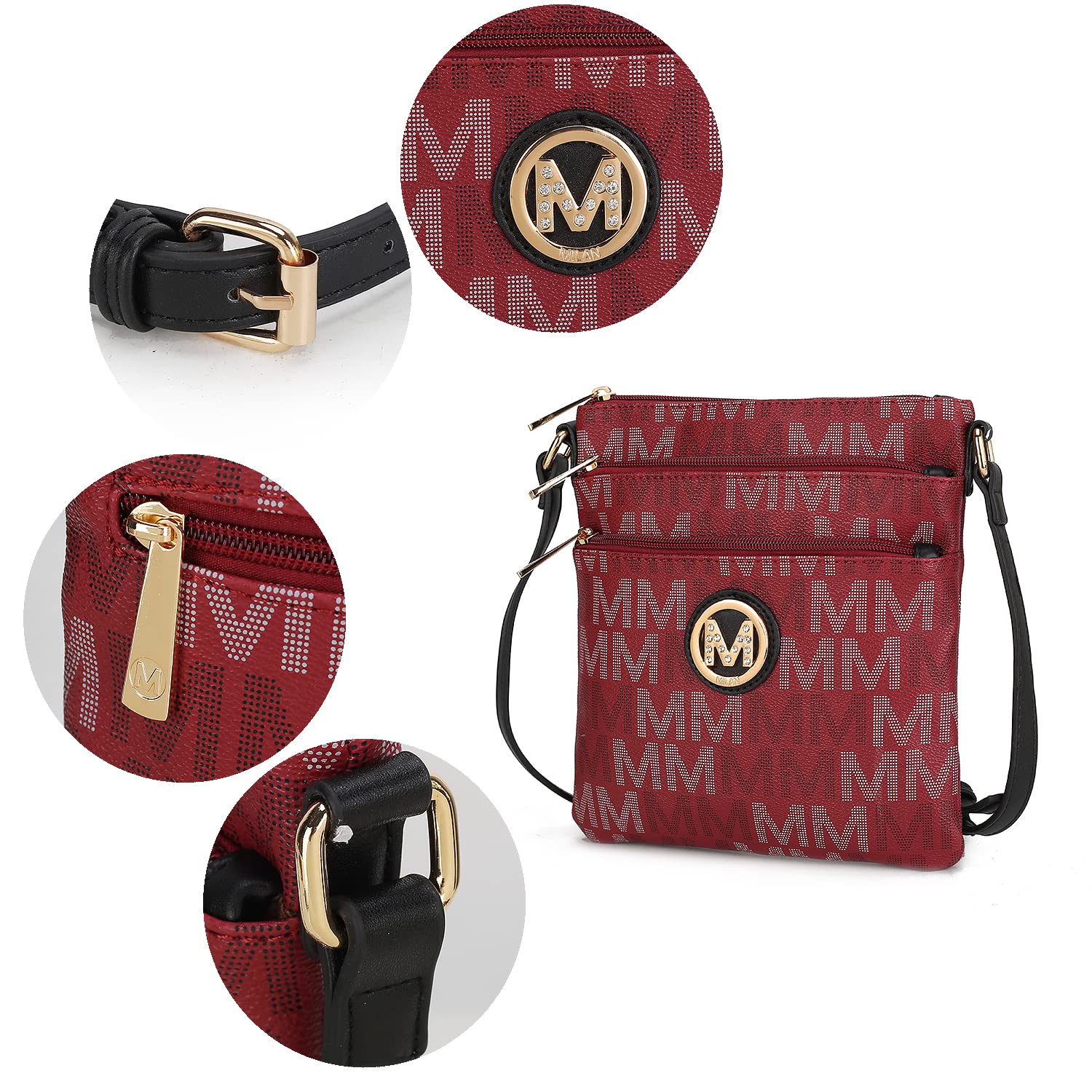 MKF Crossbody Bag for Women β PU Leather Triple Zip Messenger Handbag β Crossover Purse Pocketbook, Shoulder Strap Red