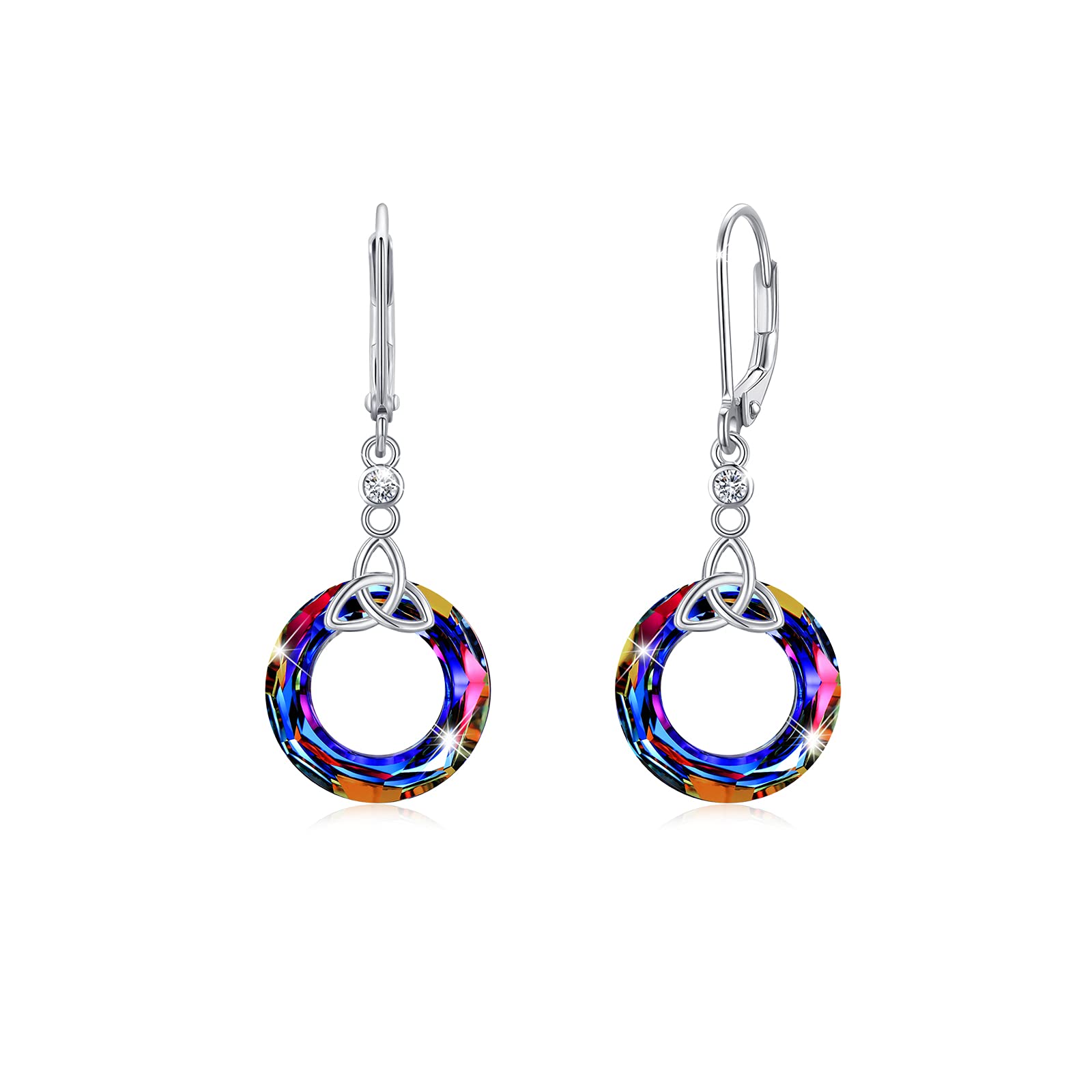 Celtic Knot Crystal Earrings Circle Volcano Crystal Hoop earrings S925 Sterling silver Crystal Dangle Earrings for Women(Purple Crystal)