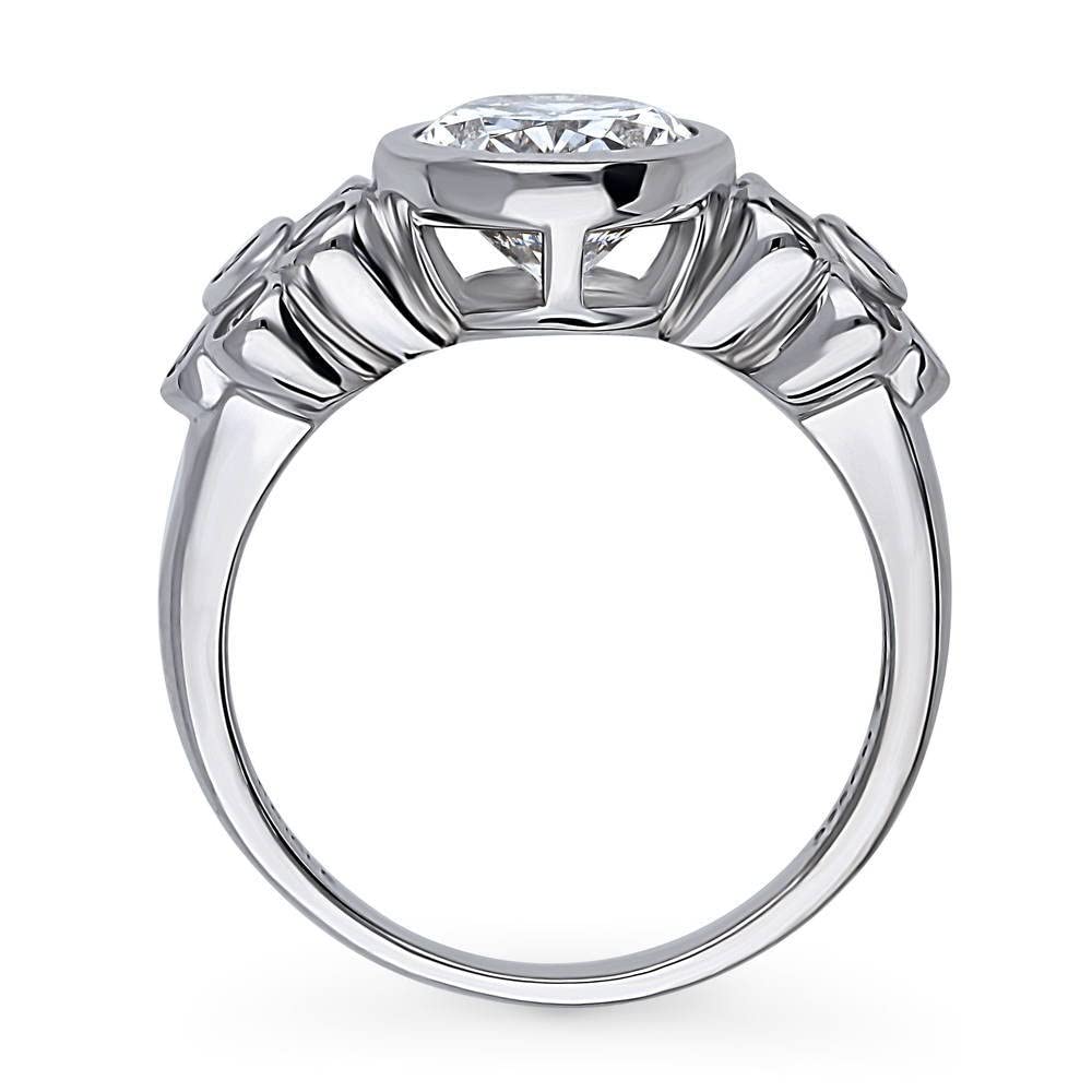BERRICLE Sterling Silver Flower Wedding Engagement Rings Bezel Set Cubic Zirconia CZ Solitaire Cocktail Ring for Women, Rhodium Plated Size 9