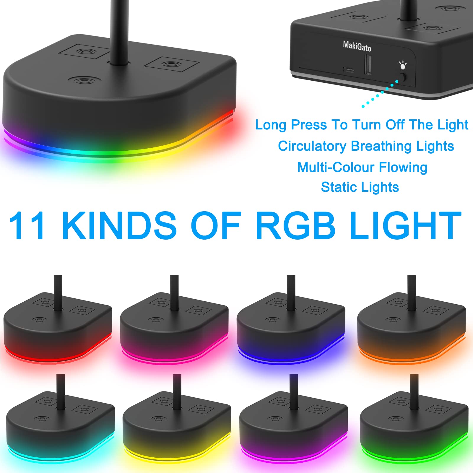 BGMUTCX RGB Dual Headphone Stand with USB Charging Port, Desk Gaming Double Headset Holder,Durable Hanger Rack-Suitable for Desktop Table, Game, DJ, Earphone, PC, PS4, PS5, Xbox Gamer Accessories