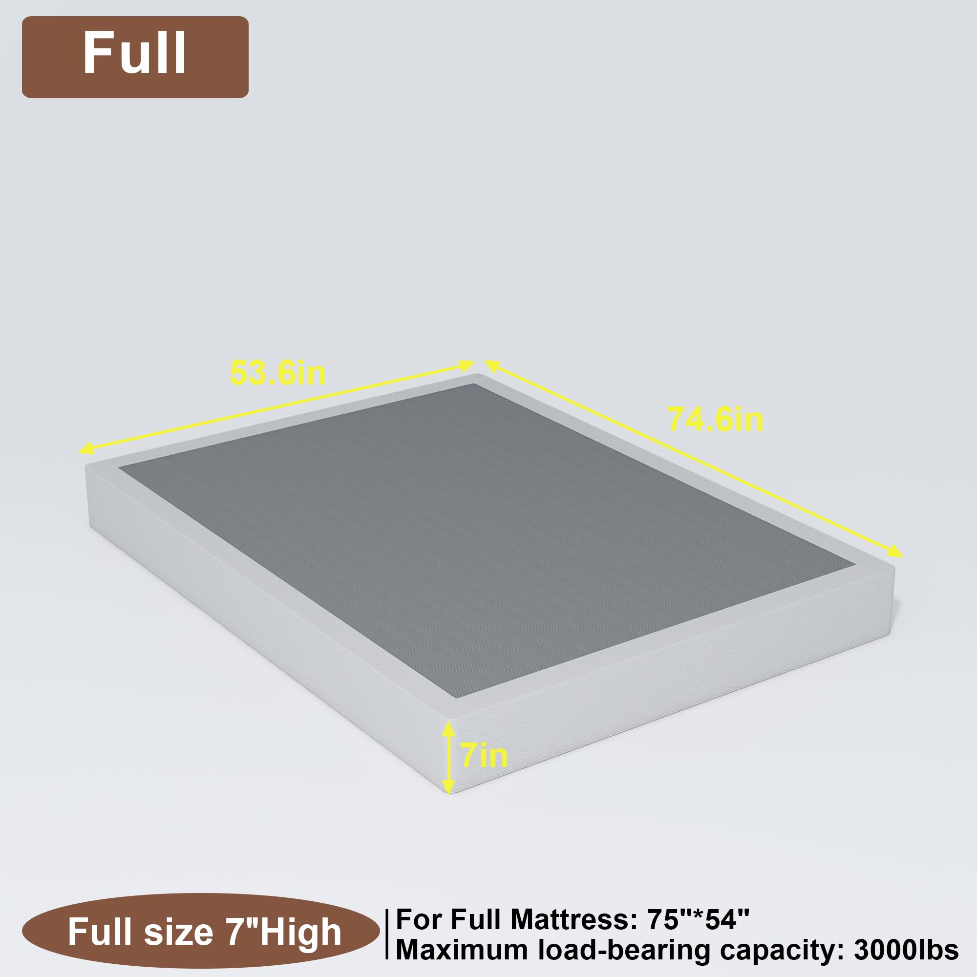 FMDMR Full Size Box Spring with Fabric Cover Set,7 Inch High Profile Full Box Spring with 3000lbs Max Weight Capacity, Durable Mattress Foundation Easy Assembly, Non-Slip, Noise Free