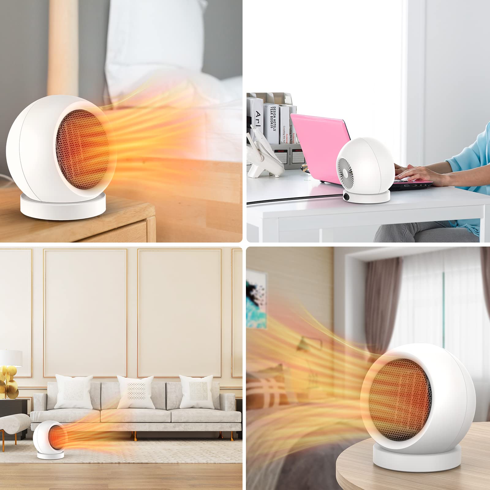 Lmkeji Desk Heater,600W Energy Efficient Desktop Heater for Indoor Use,Safe and Quiet for Bedroom Home Office Use(White)