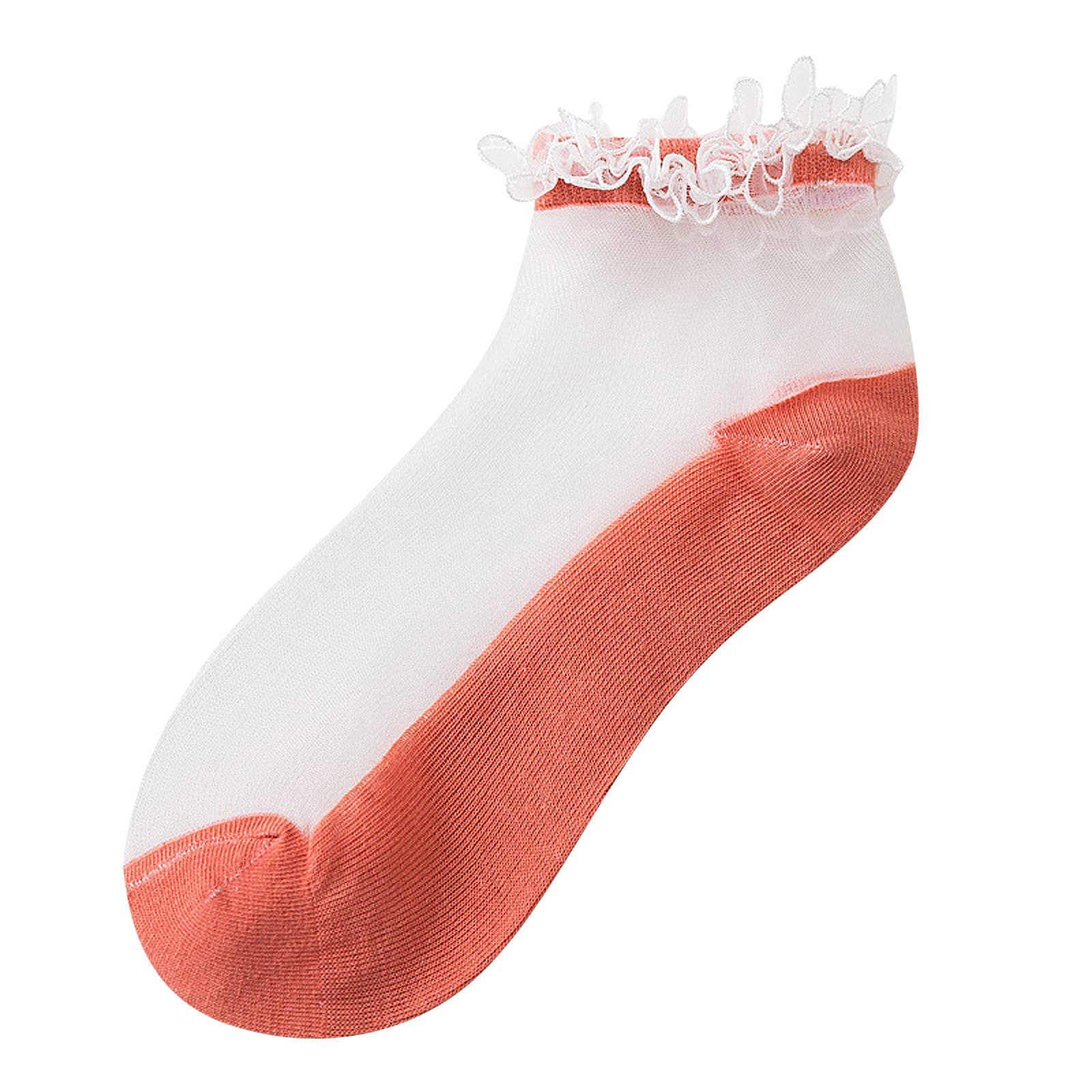 BGNTBUK Short Socks Solid Floral Mesh Women Cute Casual Breathable Splice Socks Mens Socks Shoe Size 13 (Orange,One Size)