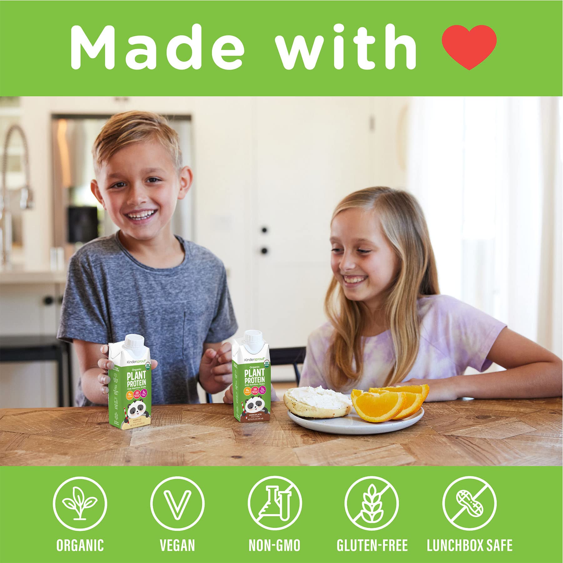 KinderSprout Protein Shake | Organic & Plant Based, Great for Kids | On-the-go and Lunchbox Safe | 28 Vitamins, 8g Plant Protein, 3g Fiber | Doctor Formulated | Chocolate, 12-pack
