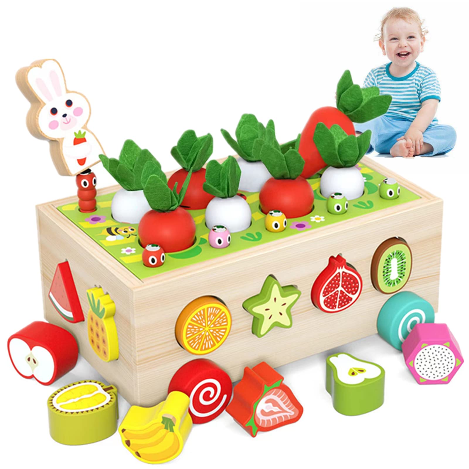 Rexinc Montessori Toys for 1,2,3,4 Year Old Toddlers Boys and Girls,Gifts for 2 Year Old Girls Wooden Educational Sorting Toys,Preschool Learning Gift Carrots Harvest Game Fine Motor Skill